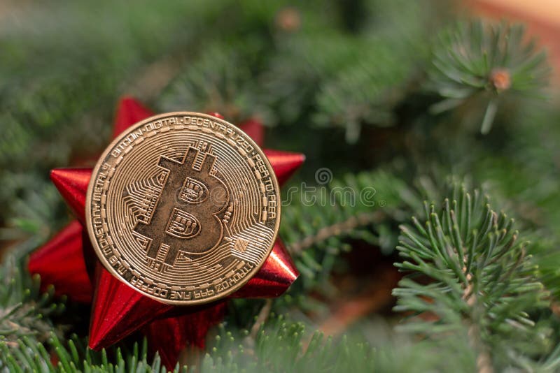 Bitcoin and Christmas, New Year Gold Bitcoin. Cryptocurrency Bitcoin on ...