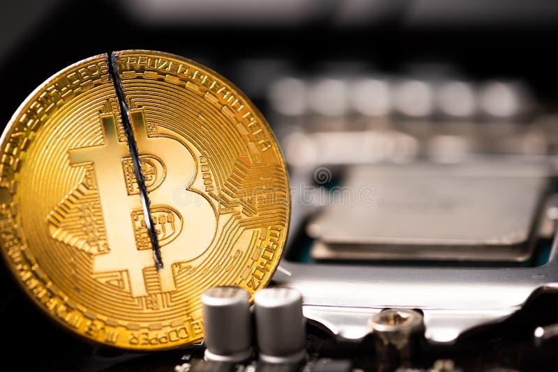 Cryptocurrency Bitcoin with Cutting Traces in the Middle on Computer ...