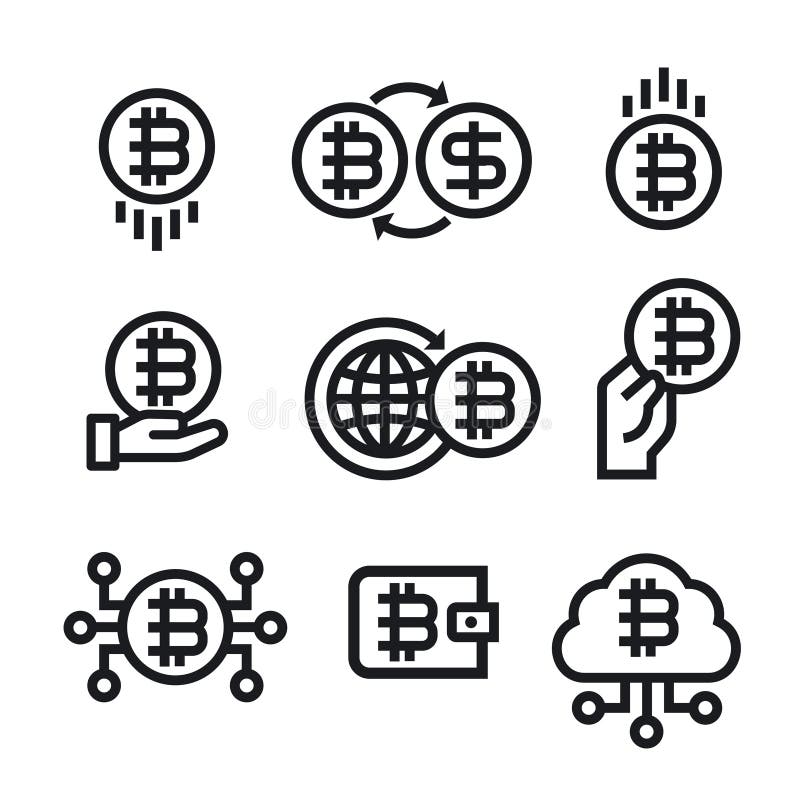 Cryptocurrency Bitcoin Icon Set Editorial Photography - Illustration of ...