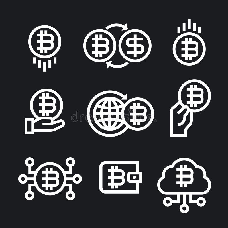 Bitcoin Icon Symbol Payment Sign. Cryptocurrency Logos. Vector Illustration on Black Background ...