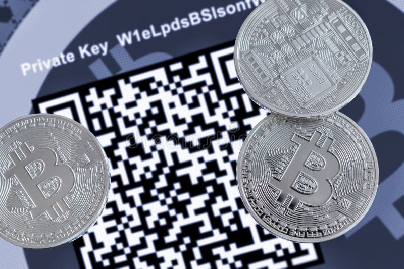 Bitcoin Coins, QR Code and Paper Wallet. Stock Photo - Image of stacks ...