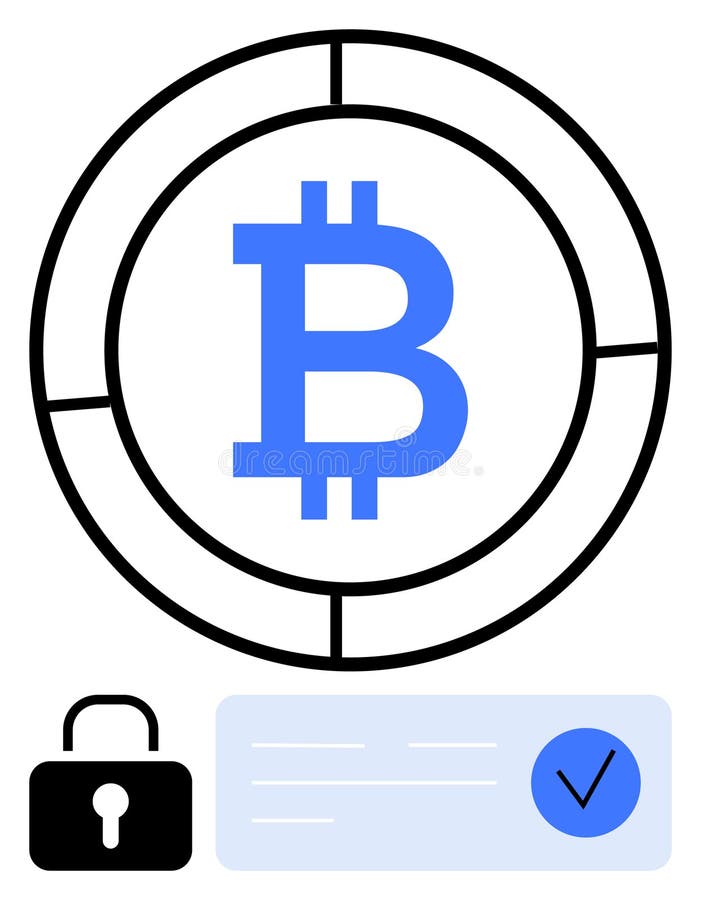 Cryptocurrency Bitcoin Symbol with Security Lock and Approval Checkmark ...