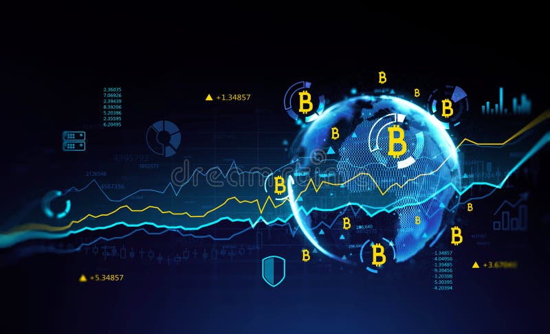 Cryptocurrency Bitcoin Theme Background Drawing with Chart and Graph ...