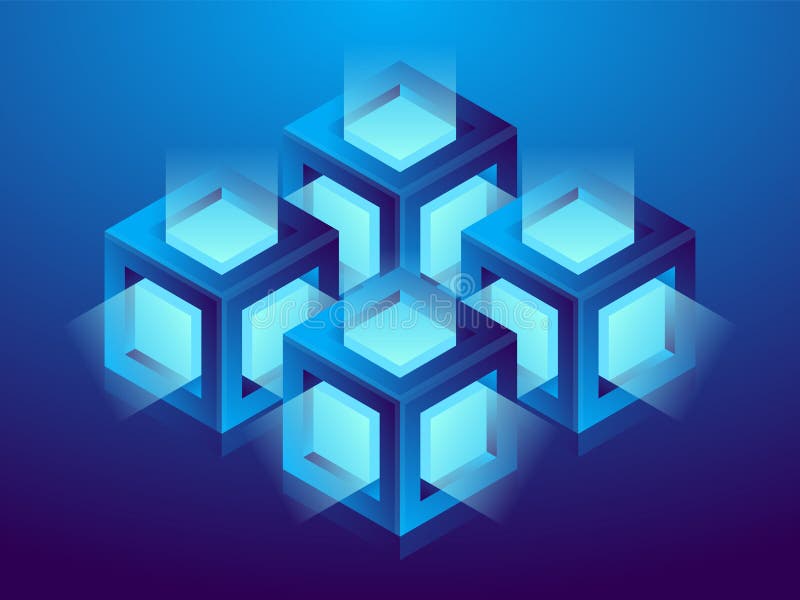 Blockchain Technology 3D Isometric Virtual, System Online Concept ...