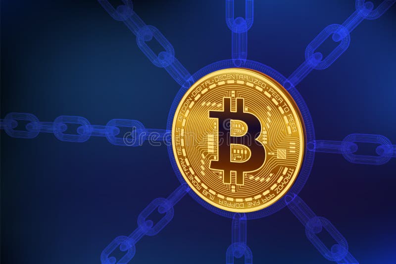 Cryptocurrency. Blockchain. 3D Isometric Physical Bitcoin with ...