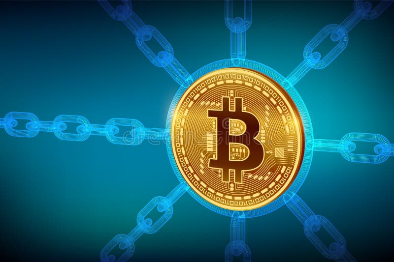 Cryptocurrency. Blockchain. 3D Isometric Physical Bitcoin with ...