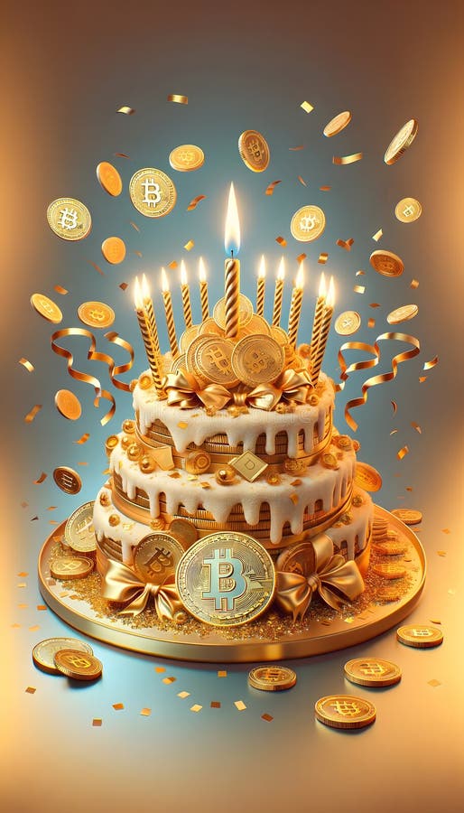Cryptocurrency Celebration Cake with Bitcoin. Generative AI Stock ...