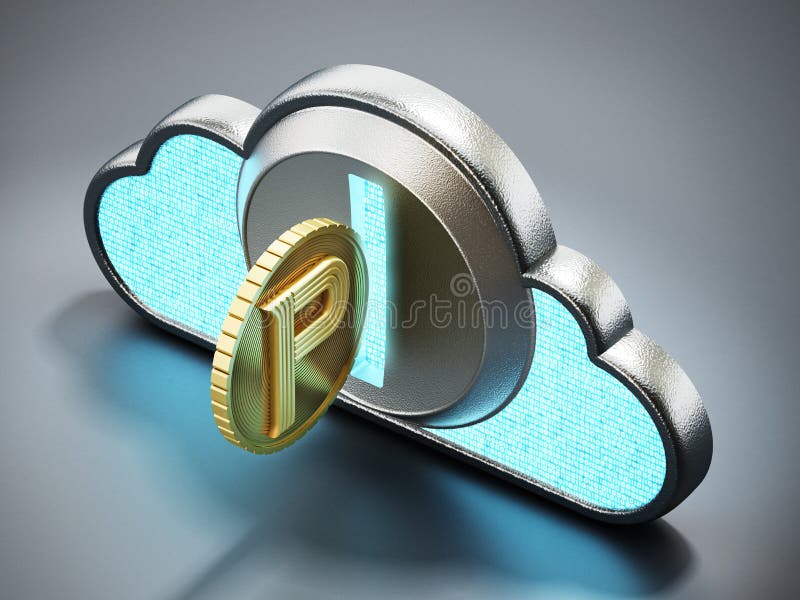 Cryptocurrency Coin with Cloud Shaped Coin Counter. 3D Illustration ...