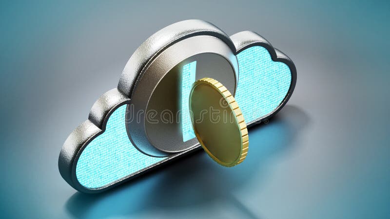 Cryptocurrency Coin with Cloud Shaped Coin Counter. 3D Illustration ...