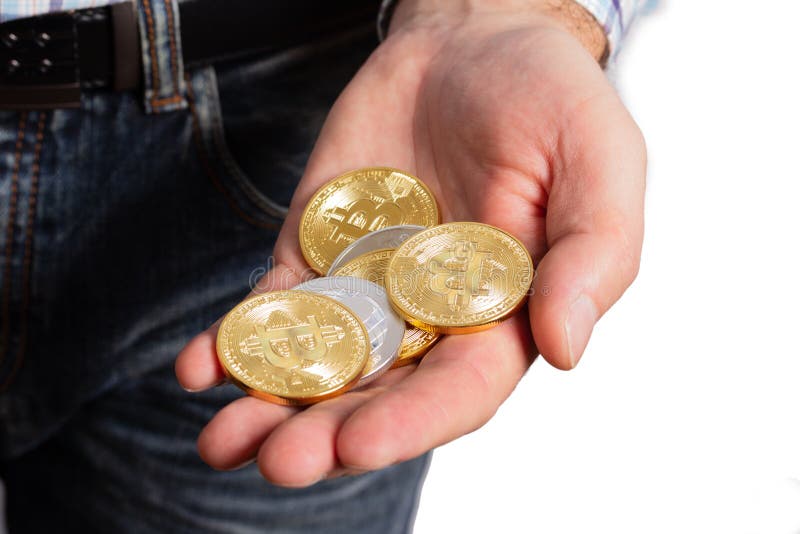 Cryptocurrency Coins in Hand Stock Photo - Image of exchange, hand ...