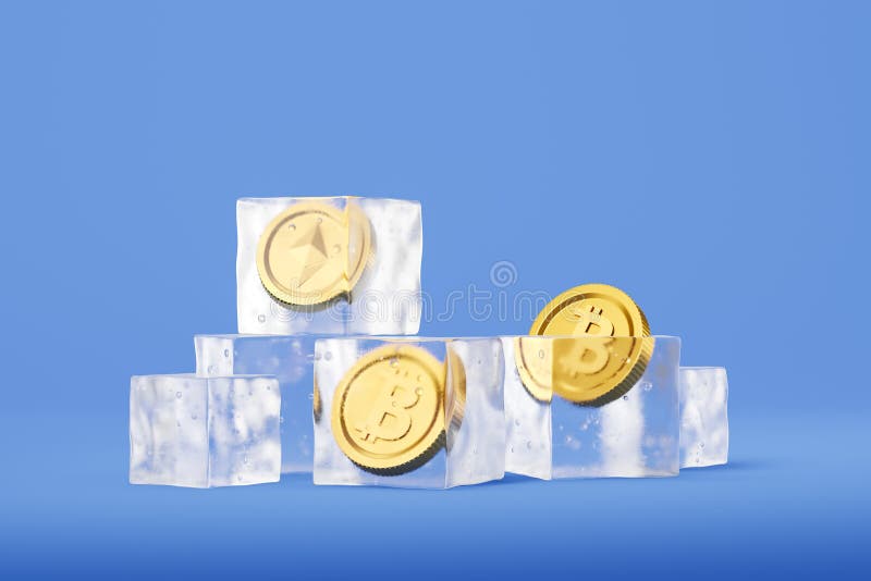 Cryptocurrency Coins and Ice Cubes, Freezing Money Stock Illustration ...