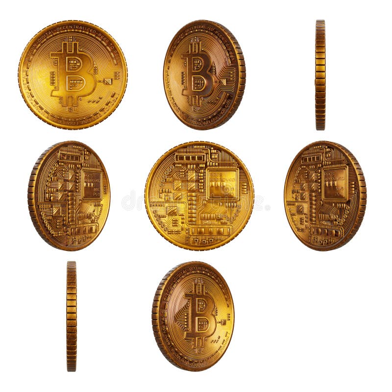 A Cryptocurrency Collection Set of Golden Bitcoin. Front, Side ...