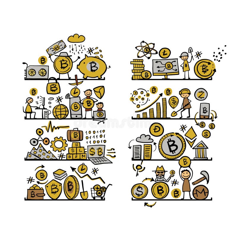 Cryptocurrency Concept Art, Bitcoin Mining Technology for Web Banners ...