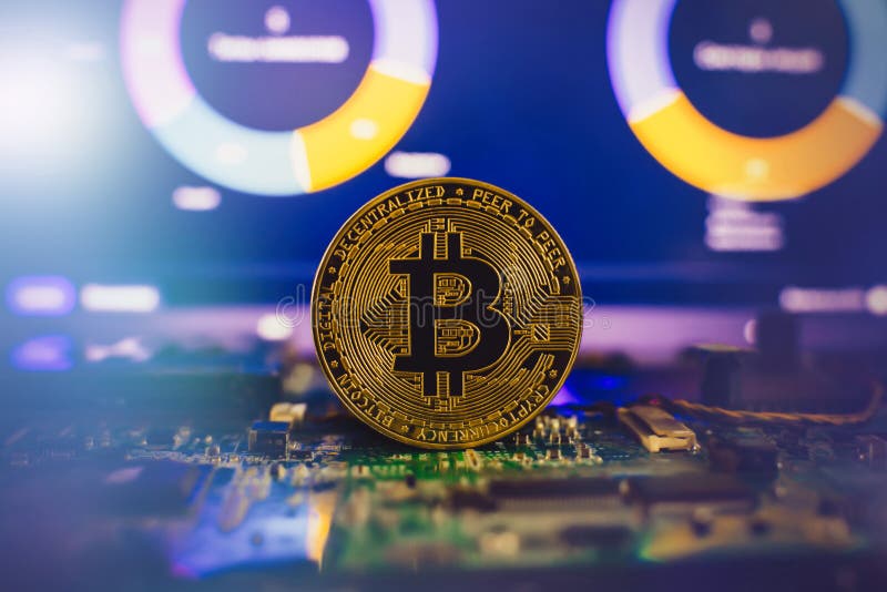 Cryptocurrency Concept , Golden Bitcoin on Mainboard , the Future of ...