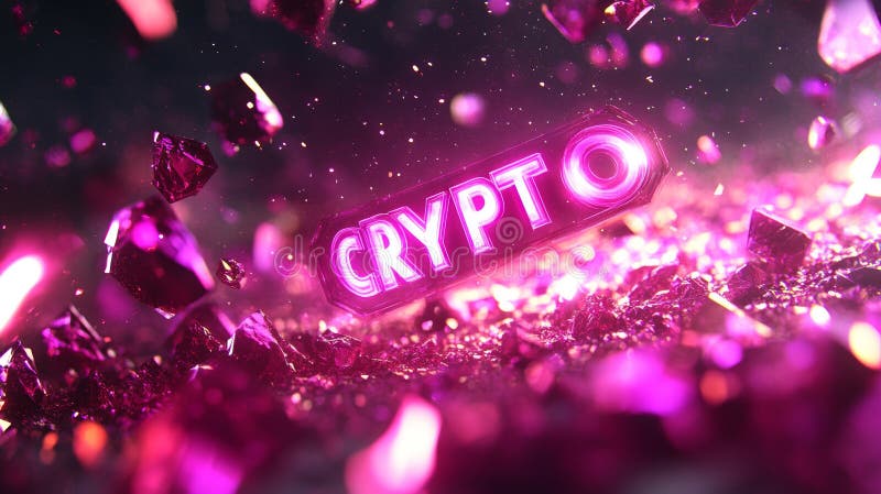 Cryptocurrency Concept Neon Sign Exploding from Pink Rubble, Blockchain ...