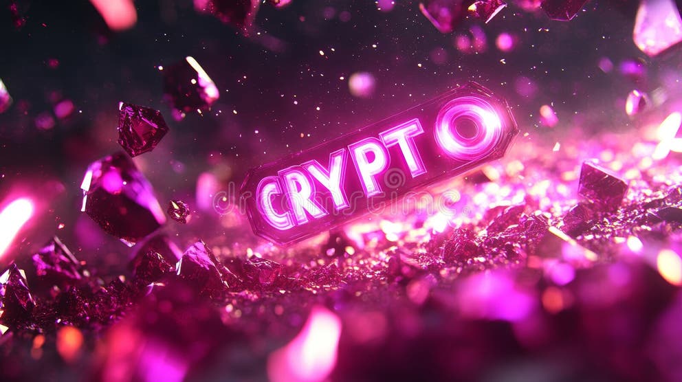 Cryptocurrency Concept Neon Sign Exploding from Pink Rubble, Blockchain ...