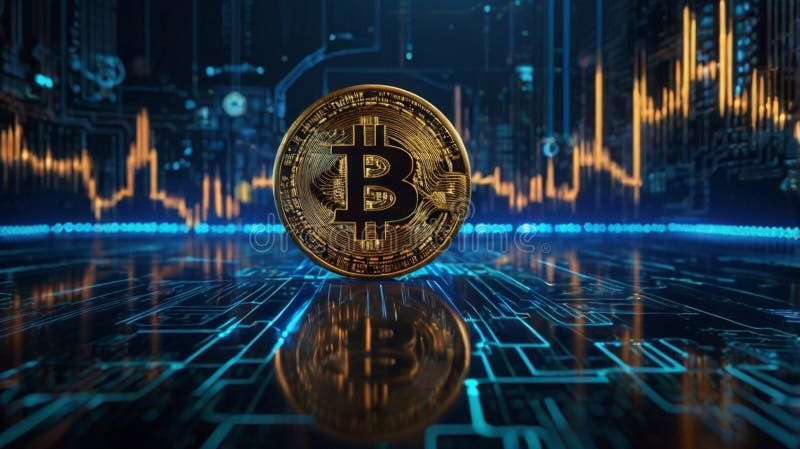 Cryptocurrency Digital Coins with the Bitcoin Logo, High-tech ...