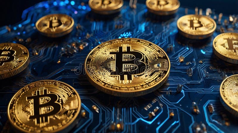 Cryptocurrency Digital Coins with the Bitcoin Logo, High-tech ...