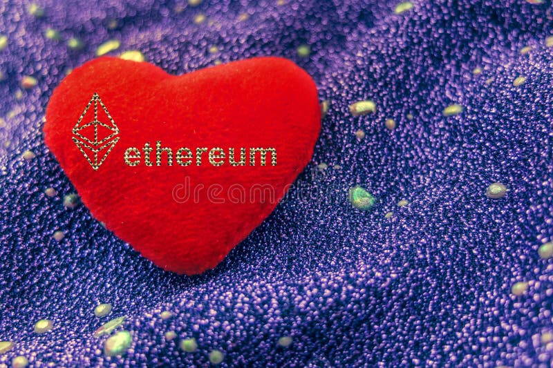 The Cryptocurrency Ethereum Symbol is a Red Plush Heart with a Neon ...