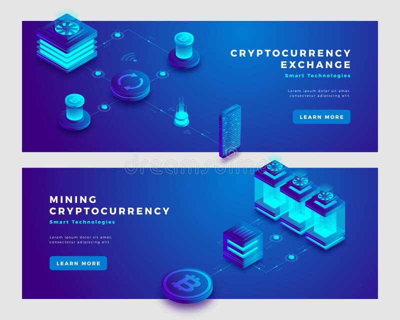 Cryptocurrency Exchange and Mining Concept Banner Template Stock Vector - Illustration of ...