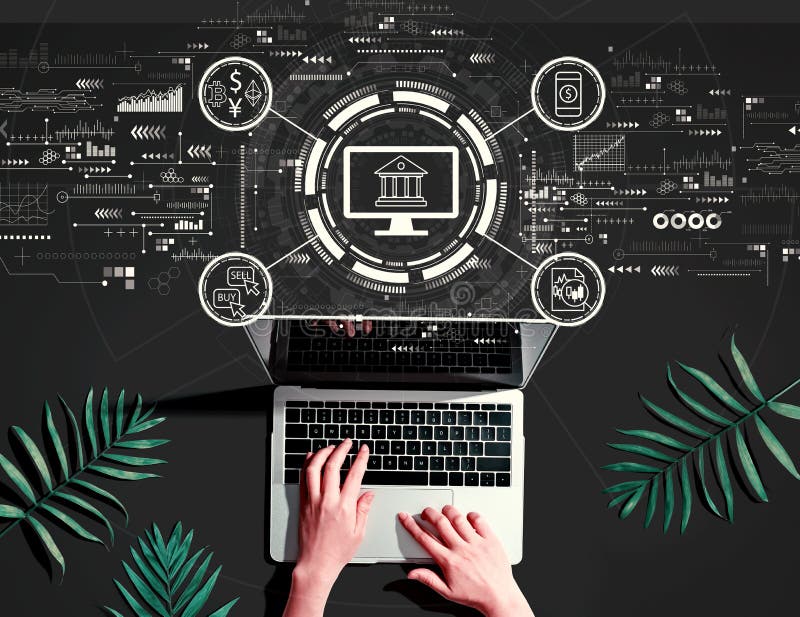 Cryptocurrency Fintech Theme with Person Using a Laptop Stock Photo ...