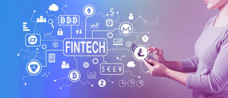 Cryptocurrency Fintech Theme with Woman Using a Tablet Stock Photo ...