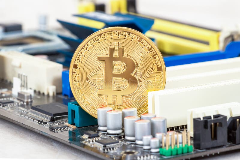Cryptocurrency Golden Bitcoin Lying Over Electronic Computer Com Stock ...