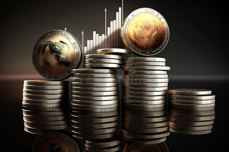 Cryptocurrency Growth Concept. Stack of Coins and Market Chart Stock ...