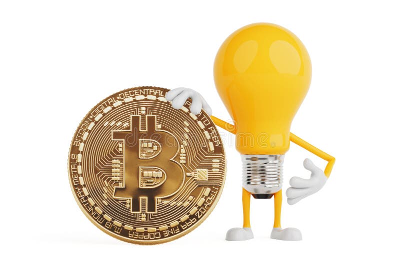 Cryptocurrency and Innovation Concept. Yellow Light Bulb Character ...