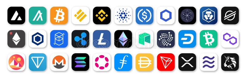 Cryptocurrency Logo Icon Button Set, Vector Editorial Illustration ... Cryptocurrency Logo Icon Button Set, Vector Editorial Illustration ...