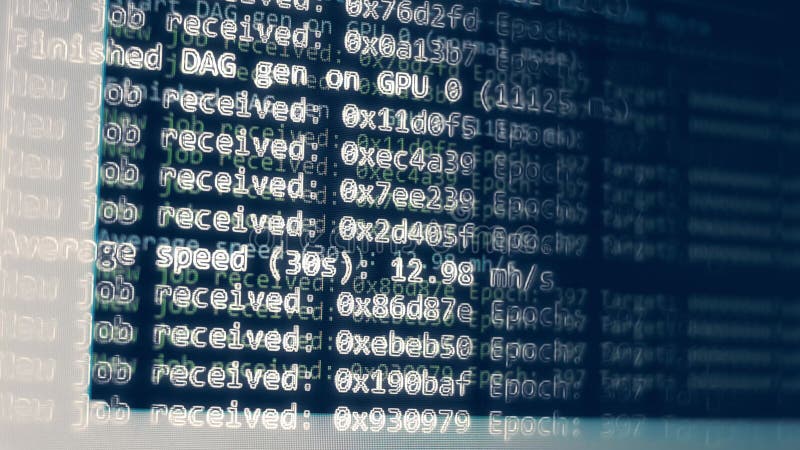 Contour Effect of Cryptocurrency Mining on a Computer Screen. the Algorithm of the Computer ...