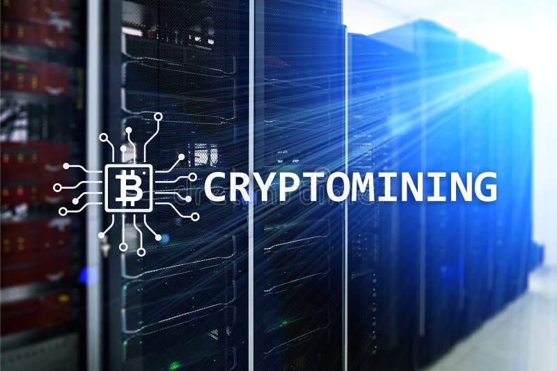Cryptocurrency Mining Concept on Server Room Background Stock Photo ...