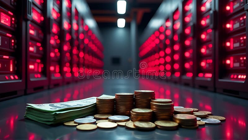 Cryptocurrency Mining Data Center with Cash and Coins Stock ...