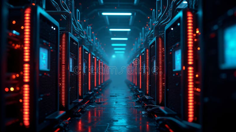 Cryptocurrency Mining Farm with Glowing Machines Stock Image - Image of ...