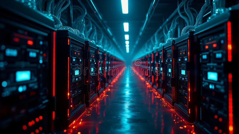 Cryptocurrency Mining Farm with Glowing Machines Stock Image - Image of ...