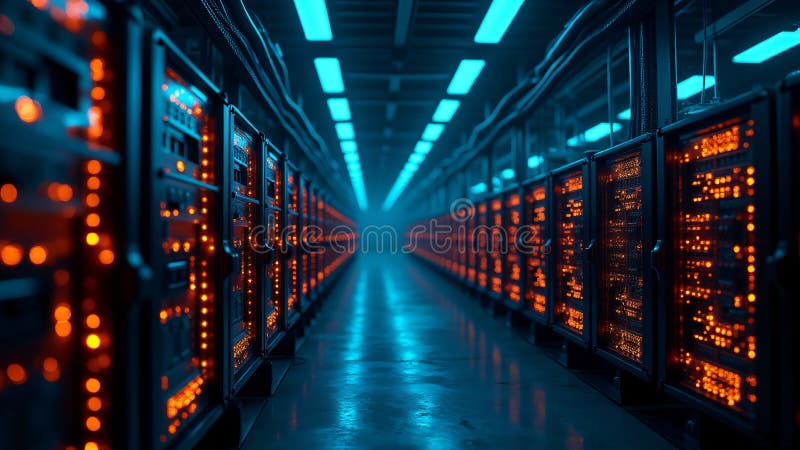 Cryptocurrency Mining Farm with Glowing Machines Stock Photo - Image of ...