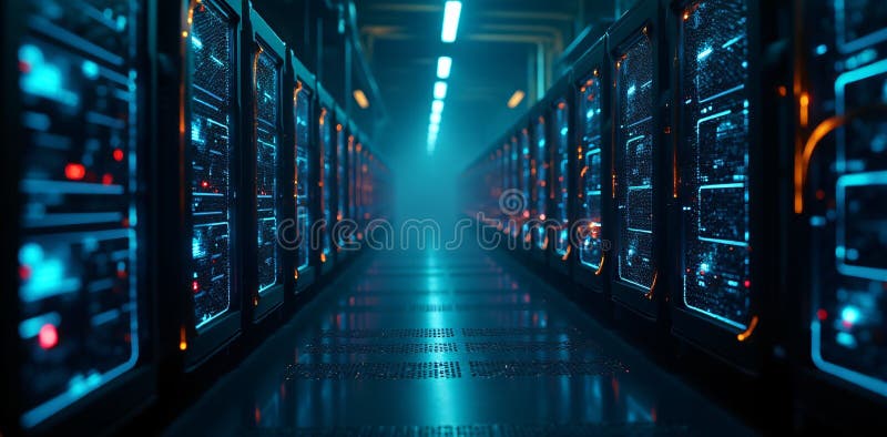 Cryptocurrency Mining Farm with Glowing Machines Stock Photo - Image of ...