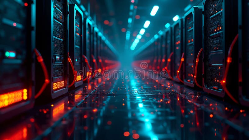 Cryptocurrency Mining Farm with Glowing Machines Stock Photo - Image of ...