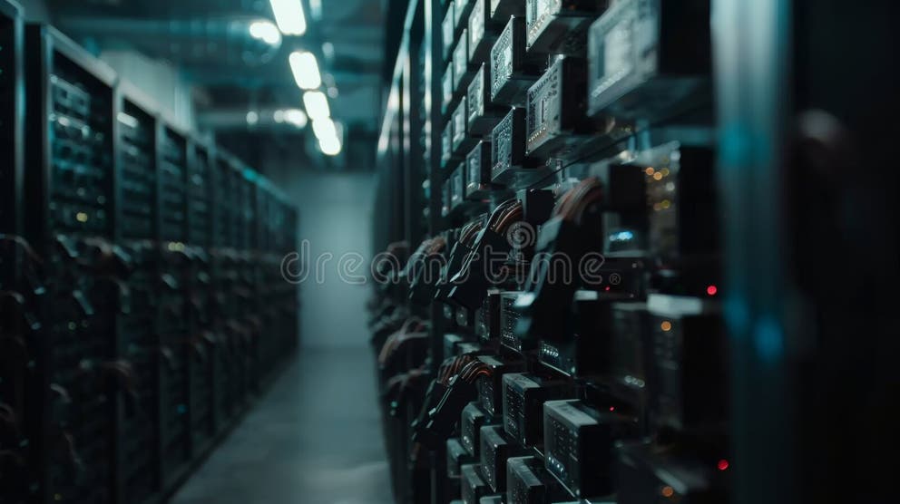 A Cryptocurrency Mining Farm with Rows of Computer Servers Mining ...