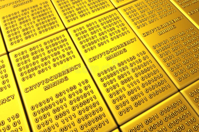 Cryptocurrency Mining. Gold Blocks with Digits 0 and 1. Extraction of ...