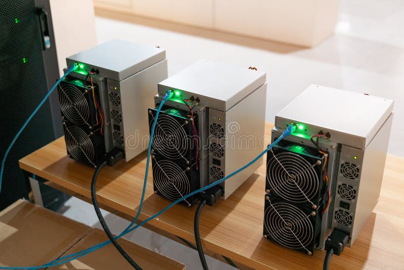 Cryptocurrency Mining Machine Working in Server Room Stock Image ...