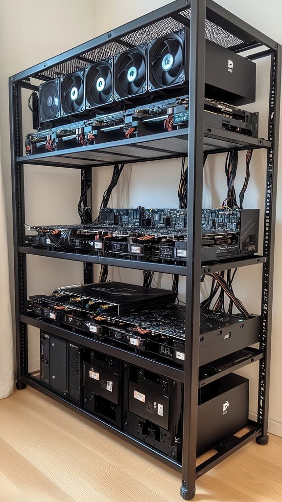 Cryptocurrency Mining Rig with Multiple GPU Units Stock Photo - Image ...