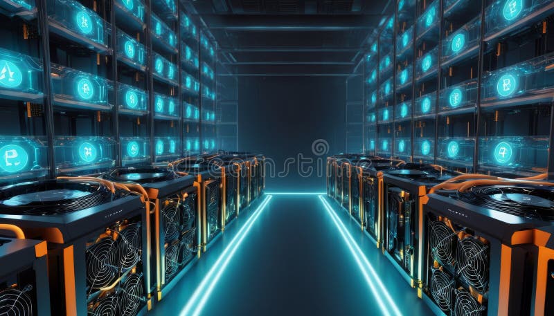 Cryptocurrency Mining Rig Row Stock Image - Image of litecoin, network ...