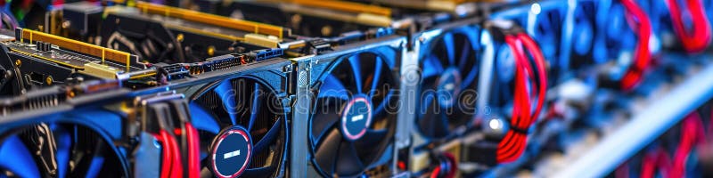 Cryptocurrency Mining Rigs with Powerful GPUs. Colorful Illuminated ...