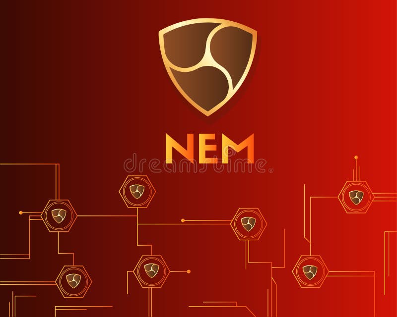 Cryptocurrency Nem Blockchain Circuit with Red Background Editorial ...