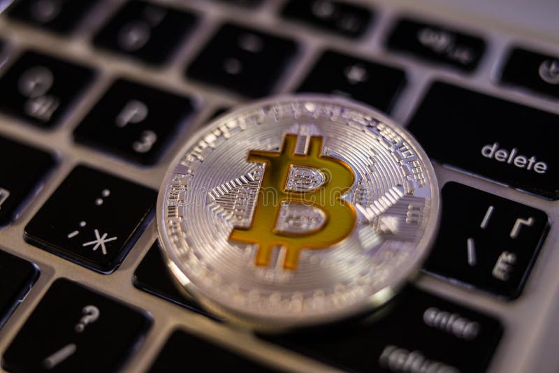 Cryptocurrency Physical Silver Bitcoin Coin with Yellow B Sign on the ...