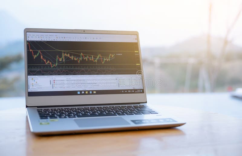 Cryptocurrency Price Chart on Digital Exchange on Laptop Stock Photo ...