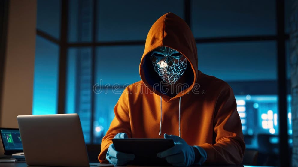 Cryptocurrency Scammer with Low Poly Mask Hiding Identity Stock ...