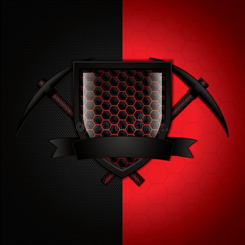 Crypto Mining Security Concept with Shield and Pickaxes on Red ...