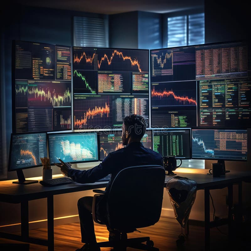 Cryptocurrency Trader Sitting at Computers Stock Photo - Image of woman ...